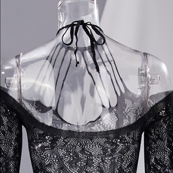 Fashion Nova | Dresses | Baddie Sexy New Black Lace Long Sleeve Halter ...